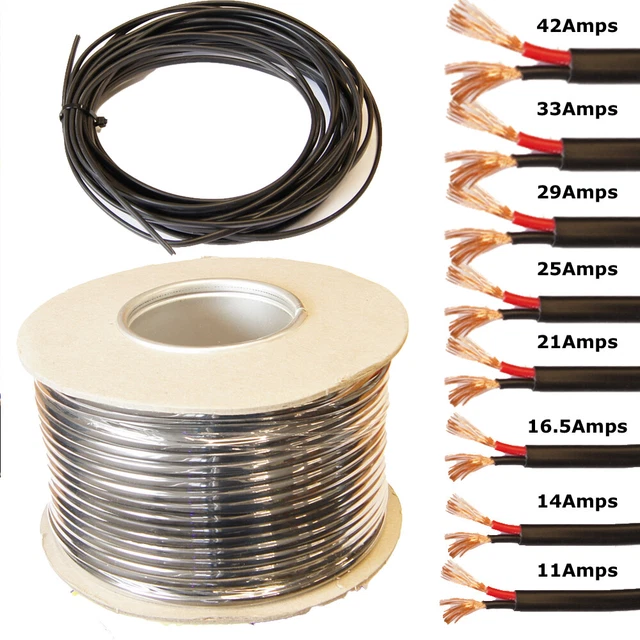 2 CORE FLAT Twin Cable 12V 24V Thin Wall Wire Stranded - 11A 14A 16.5A ...