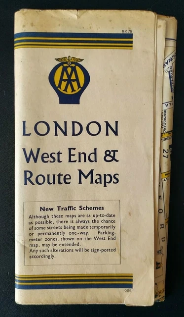 AA MAP LONDON West End & Route Map 1950-60’s Visit Tour Vintage ...