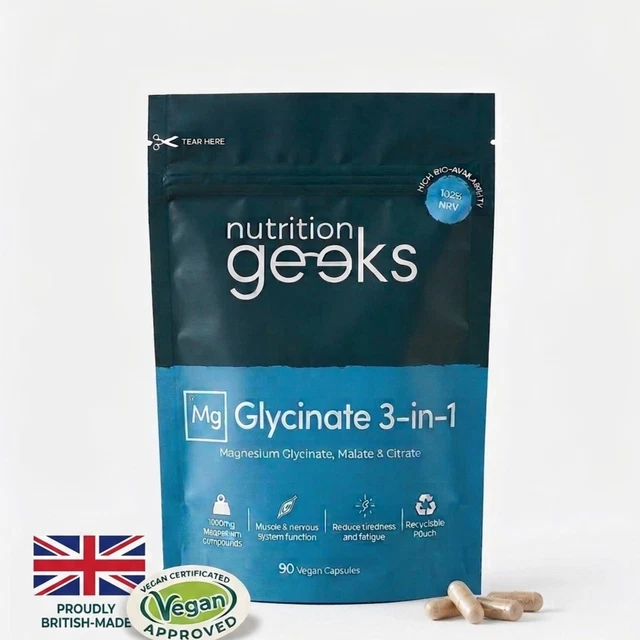 MAGNESIUM GLYCINATE 3-IN-1 Complex 1800mg – 90 Vegan Capsules UK Made £ ...