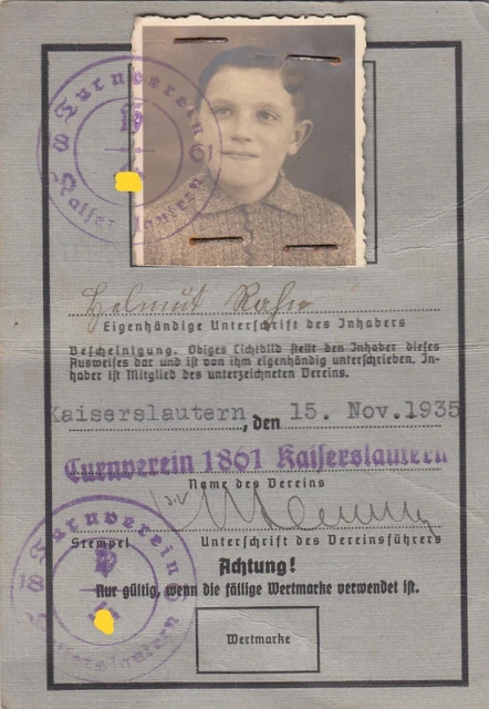 ALTE MITGLIEDSKARTE TURNVEREIN 1861 Kaiserslautern 1935 Tschammer EUR ...