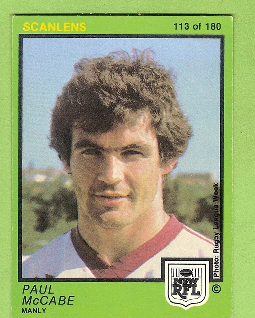 1982 SCANLENS RUGBY LEAGUE CARD #113 PAUL McCABE, MANLY SEA EAGLES $10. ...