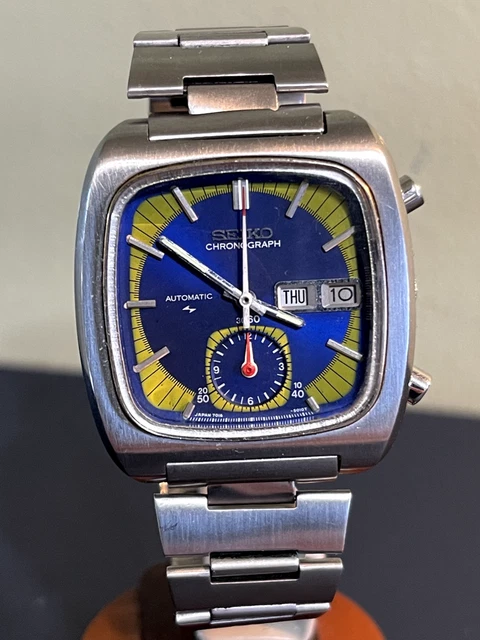 RARE SEIKO EXOTIC BLUE Dial Chronograph Fly-back Monaco 7016-5011 ...