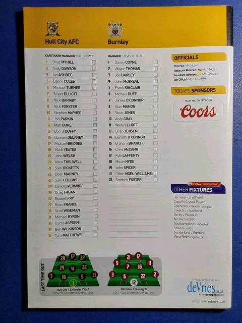 HULL CITY V Burnley 30th December 2006 Vgc £1.17 - PicClick UK
