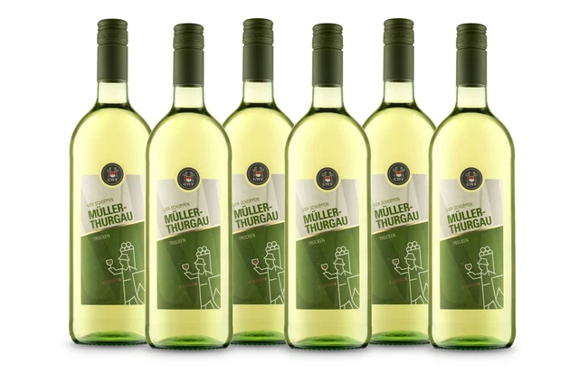 VIER SCHOPPEN MÜLLER-THURGAU Weißwein aus Franken, QbA trocken (6x 1 l ...
