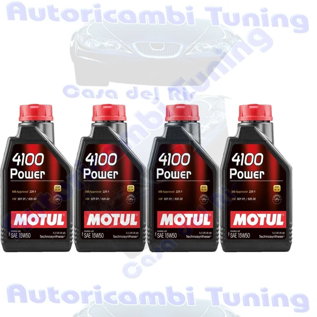 4 LITRES HUILE Moteur MOTUL 4100 Power 15W50 Acea A3B4 MB 229.1 VW 501 ...