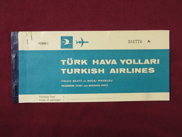 TURKISH AIRLINES FLIGHT Ticket 1960s Old Airlines Ticket Bandirma to ...