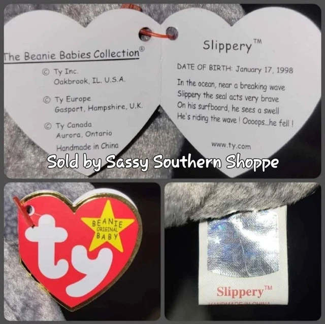 🦭 SLIPPERY 🦭 1998 Ty Beanie Babies Mottled Grey SEAL Baby *MWMT* $12.58 ...