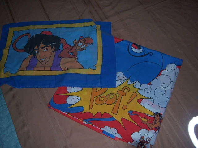 VINTAGE DISNEY ALADDIN Genie Abu Red Twin Flat Bed Sheet and pillowcase ...