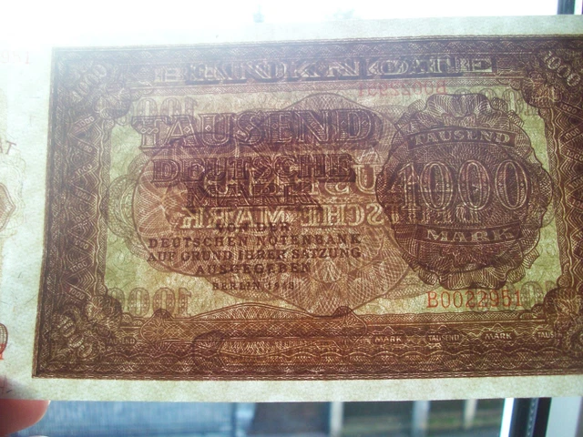 DDR BANKNOTE GELDSCHEIN 1000 Mark 1948 Deutschland Wasserzeichen B ...