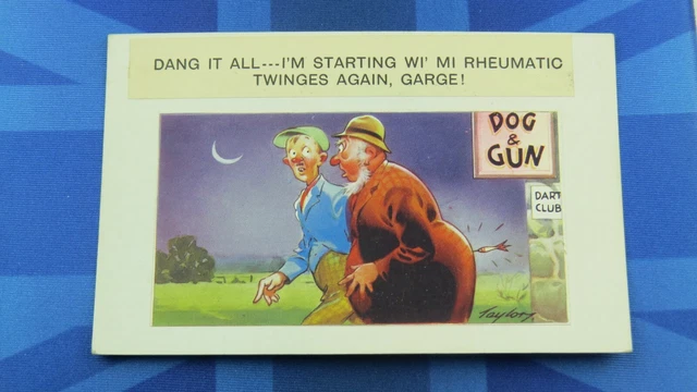 RARE BAMFORTH COMIC Postcard 1930s Dog Gun Darts Club PRE PRODUCTION ...