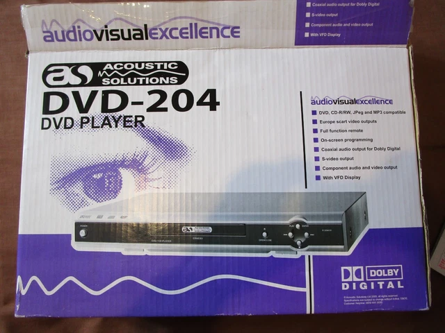 SLIMLINE DVD PLAYER With Remote Acoustic Solutions Dvd-204 Dvd, Cd-R/Rw ...