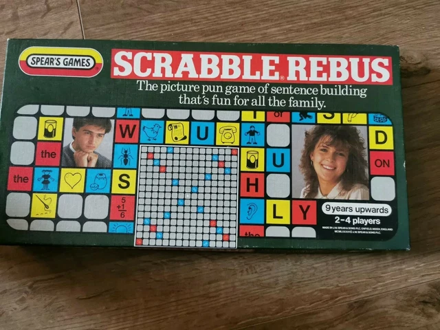 VINTAGE SCRABBLE REBUS Family Board Word Pun Tile Game Spears Games ...