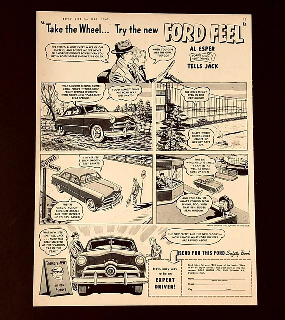 1949 FORD ADVERTISEMENT Test Drive Car Take Wheel Comic Strip Vintage ...