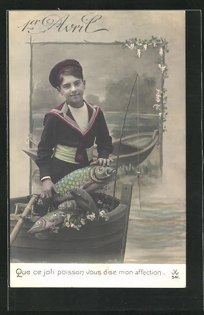 MATROSE MIT EINEM Eimer Fische, Gruß zum 1. April, Ansichtskarte EUR 4 ...