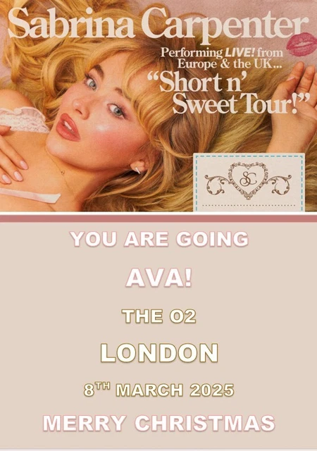 PERSONALISED SABRINA CARPENTER Ticket Reveal Card 2025 A5 £4.49 ...