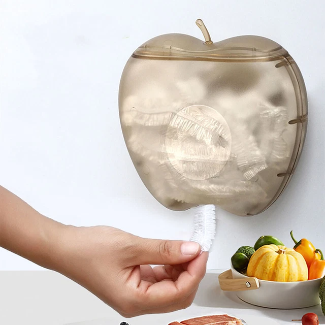 WALL-MOUNTED PLASTIC WRAP Storage Box Apple-shaped Cling Film Dispenser ...