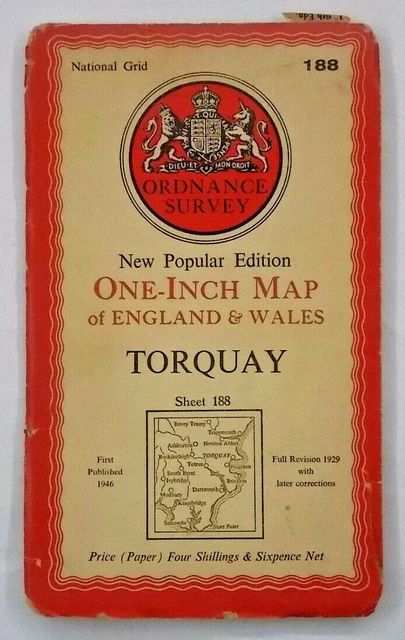 OS NEW POPULAR Edition One-Inch map Torquay Sheet 188 1946 EUR 5,76 ...