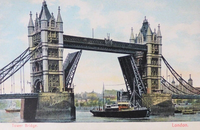 VINTAGE LONDON: RAISED Tower Bridge, River Thames with Ships. Early ...