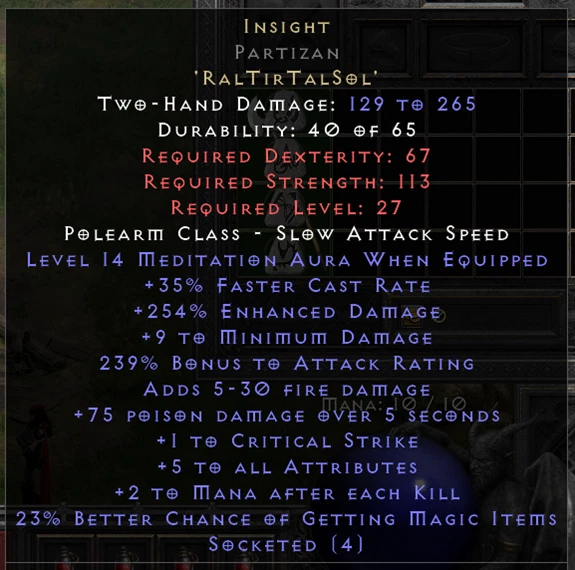 PARTIZAN INSIGHT DIABLO 2 Resurrected D2R Softcore PC only $15.00 ...