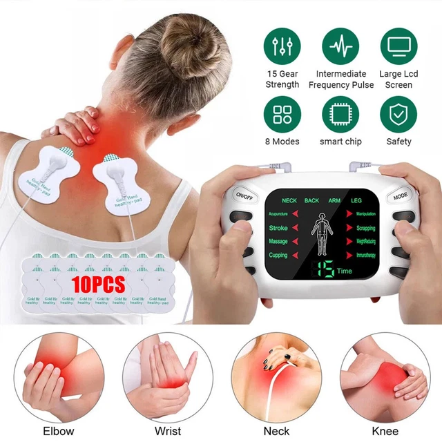 8 MODES DUAL Channel TENS Machine Digital Therapy Pain Relief Muscle ...