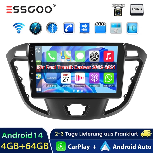 4+64G AUTORADIO ANDROID 14 GPS BT KAM+ Carplay Für Ford Transit Custom ...