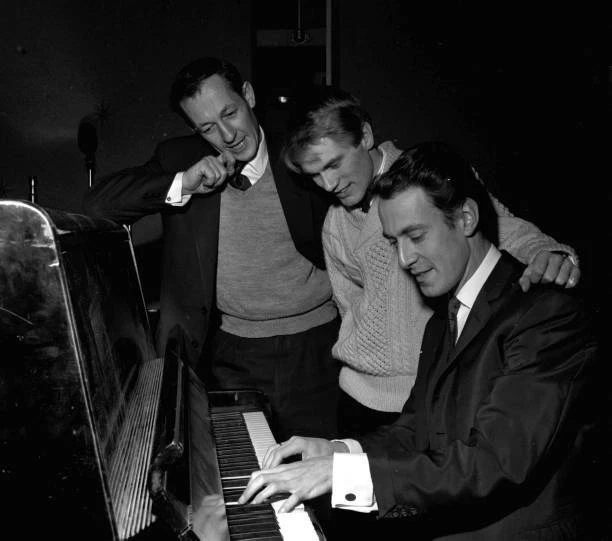 BBC PRODUCER BRIAN Matthew is with singer Adam Faith and musician- Old ...