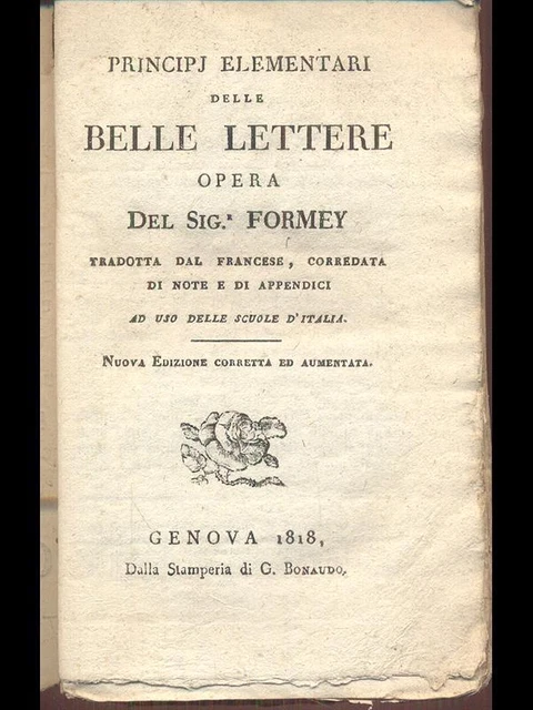 PRINCIPI ELEMENTARI DELLE Belle Lettere Libri Antichi/Modernariato ...