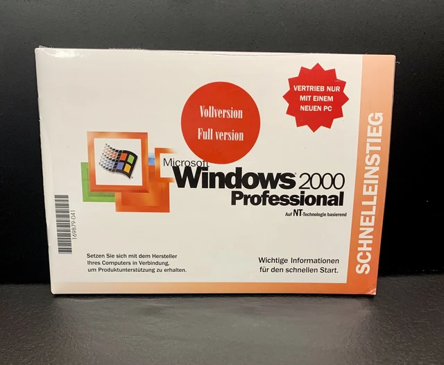 WINDOWS 2000 PROFESSIONAL Deutsch Vollversion Neu Product Key Sammler 1 ...