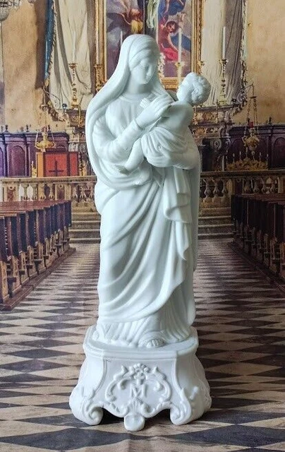 ANTIQUE GRANDE STATUE SAINTE VIERGE MARIE ENFANT JESUS BISCUIT XIXè ...