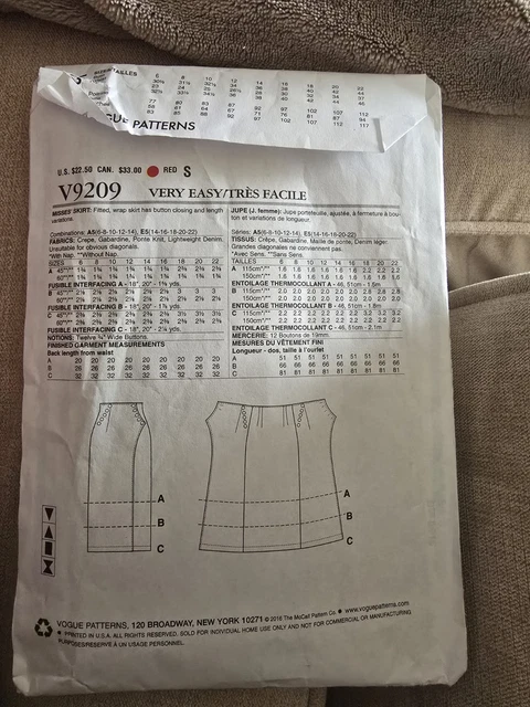 VOGUE SEWING PATTERN V9209 Fitted Wrap Skirt cut 6-14 £6.52 - PicClick UK