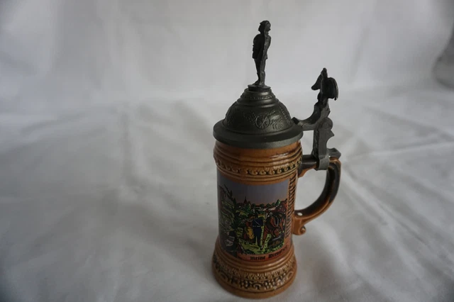 ALTER BIERKRUG MIT Zinndeckel,Adler und Soldat,Erinnerung an Dienstzeit ...