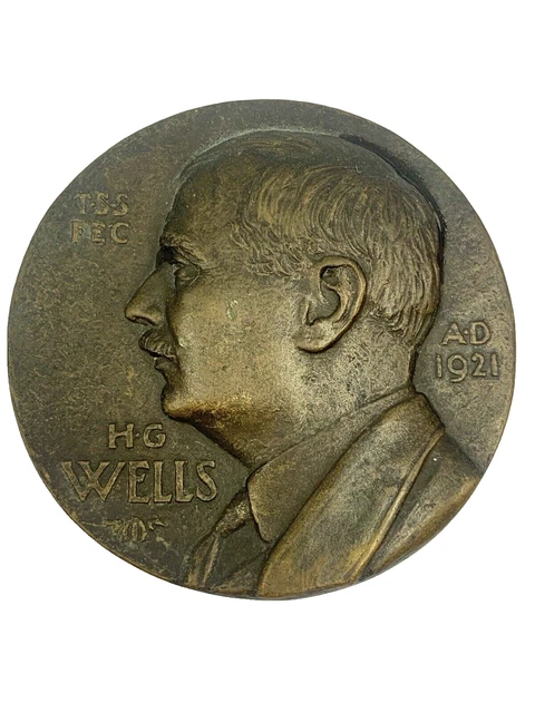 ANTIQUE LARGE MEDALLION Plaque H.G. Wells AD 1921 10cm Brass T2 £222.77 ...