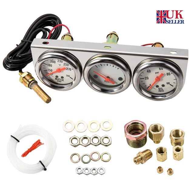 TRIPLE GAUGE KIT Oil Volt Water Gauge 3 in 1 Car Meter Auto Gauge Temp ...