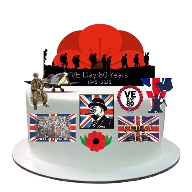 CAKE TOPPER SCENE VE Day 80 Years WWII WW2 Themed Edible Wafer Paper ...