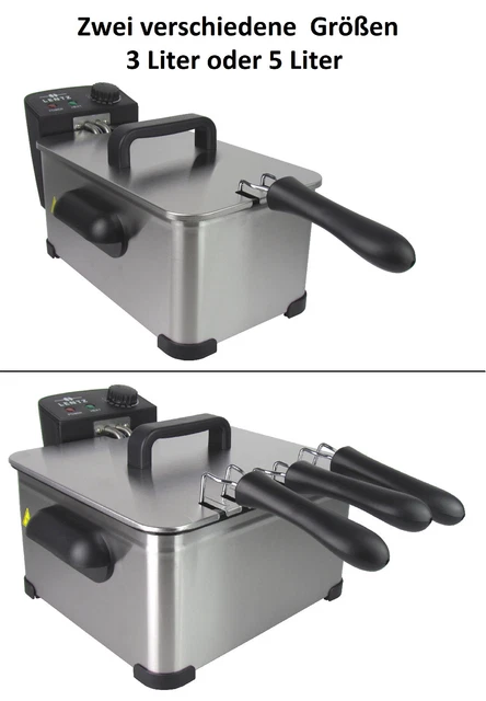 EDELSTAHL FRITTEUSE 3 Liter oder 5 Liter - 2000 Watt / 1-4 Personen EUR ...