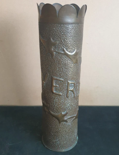 WW1 HAMMERED TRENCH Art 'Verdun' Vase Created from French 1916 75mm Brass Case £85.00 - PicClick UK