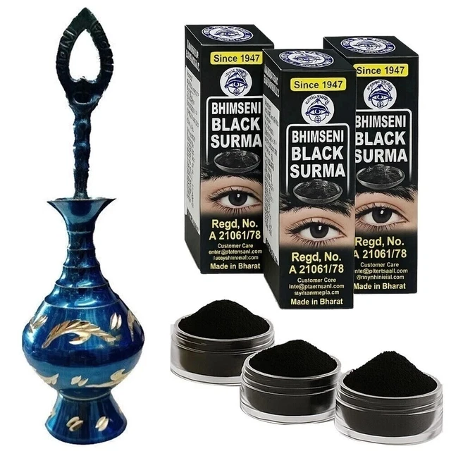 BLUE SURMA DANI Bottle With ITHMID KOHOL Arabian Kohl Natural Kajal ...