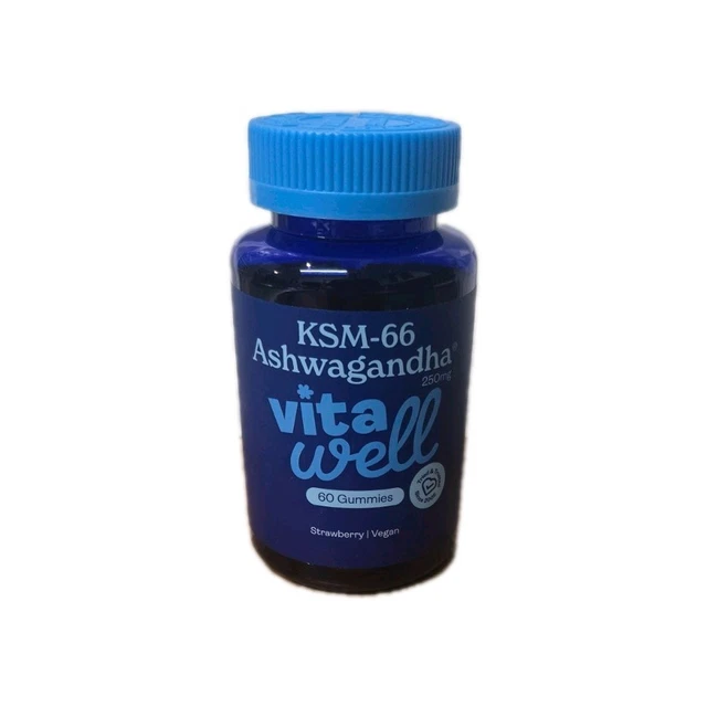 VITAWELL KSM-66 ASHWAGANDHA Gummies Strawberry Flavor, Vegan, Cortisol ...