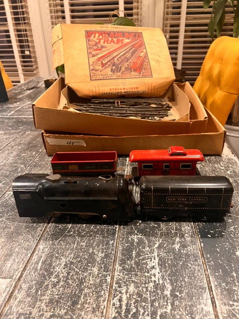 VINTAGE 1950'S MARX Mechanical Train Set Tin Wind Up Train Set with Box ...