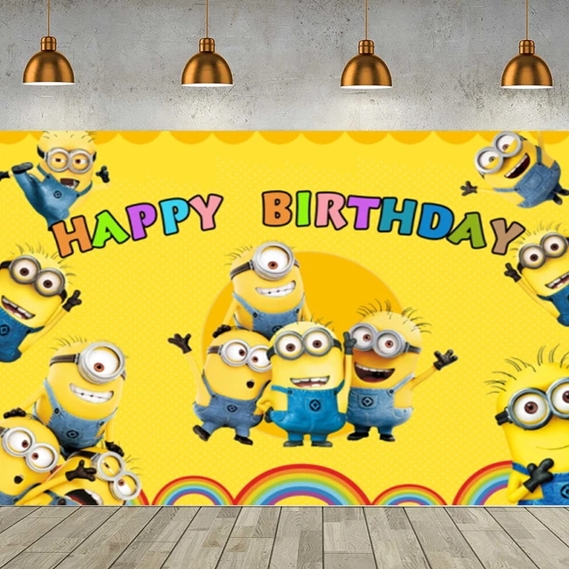 YELLOW MINION BACKGROUND Cartoon Happy Birthday Party Backdrop Party ...