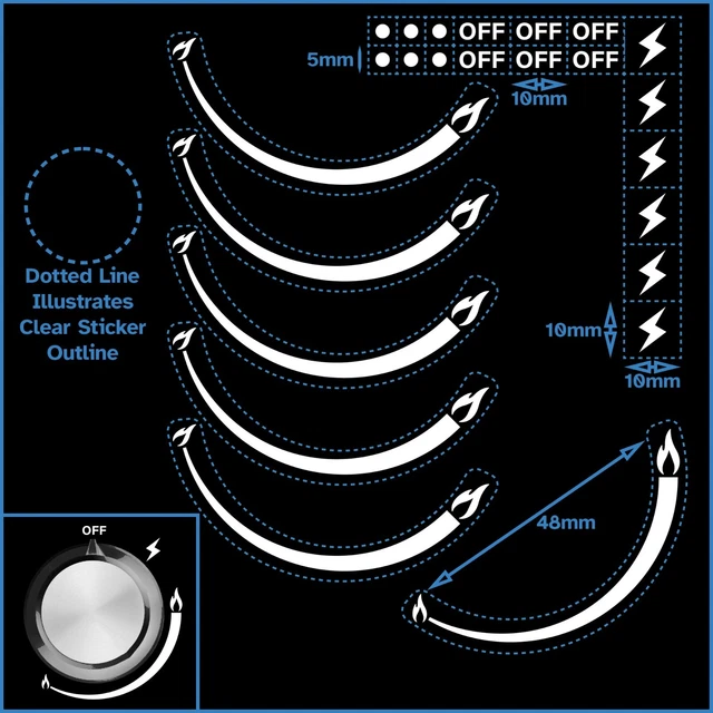 Oven Knob Decal Labels Flame Symbols 6 Flame Gas Hob Sticker Set ...