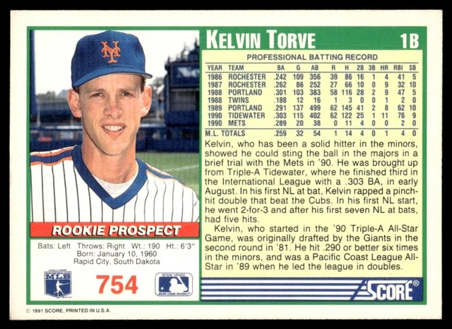 1991 SCORE ROOKIE Prospect #754 Kelvin Torve Mets de New York EUR 1,91 ...