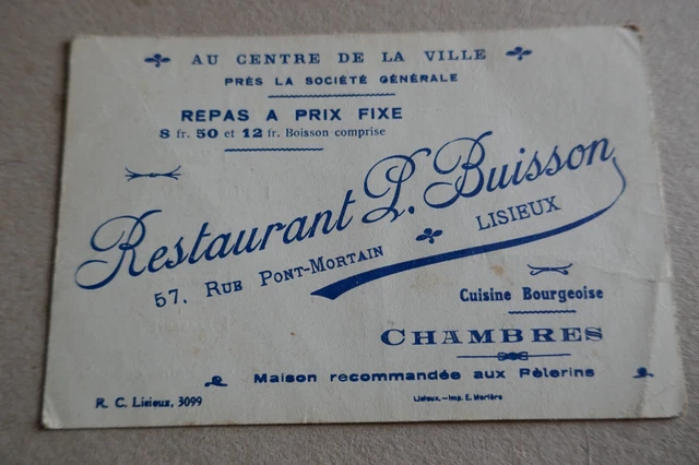 CARTE CARTON ANCIEN avec MENU repas prix fixe RESTAURANT P.BUISSON ...