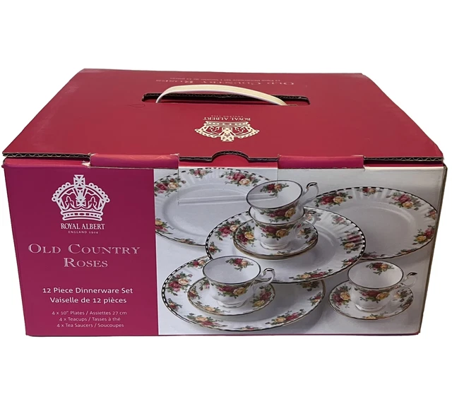 NEW ROYAL ALBERT Fine Bone China Old Country Roses 12 Piece Dinnerware ...