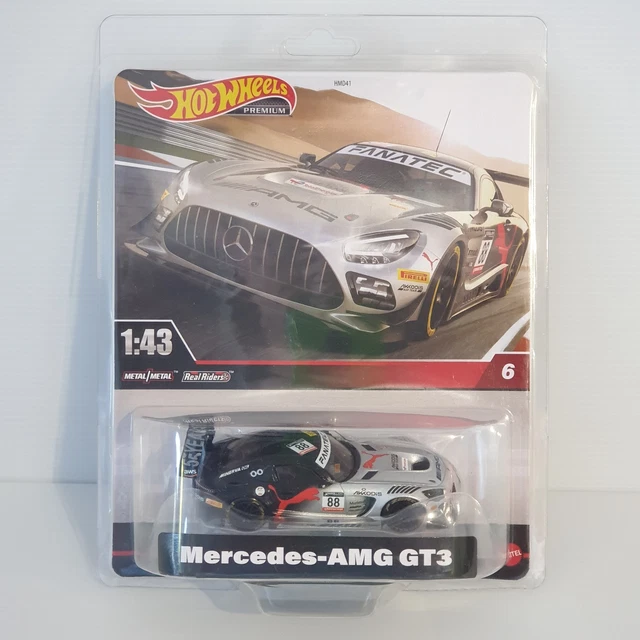 HOT WHEELS PREMIUM Mercedes AMG GT3 Race Car #6 Scale 1:43 Real Riders ...