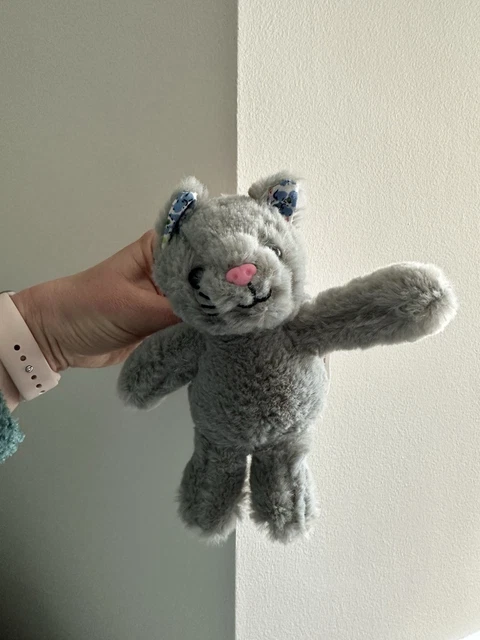 WHSMITH WHSMITH GREY cat kitten floral soft toy 7" tall plush cuddly ...