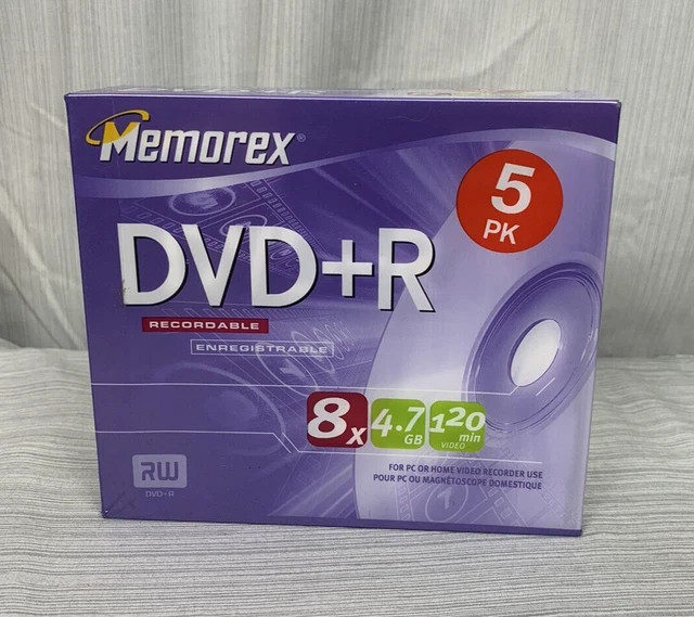 MEMOREX DVD+R BLANK DVDs 5 Pack Recordable for PC Home Video Recorders ...
