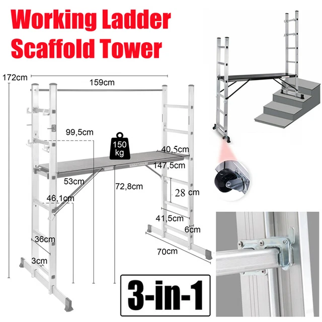 ALUMINIUM SCAFFOLDING LADDER Work Platform 3in1 Combination Multi ...