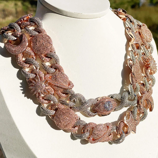 NEBULA STAR SUN Eye Lock Rose Gold and White Two Tone Cuban Link Chain ...