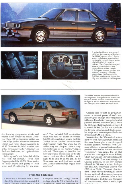 1985 1986 1987 1988 CADILLAC CIMARRON V6 3 pg article $8.33 - PicClick CA